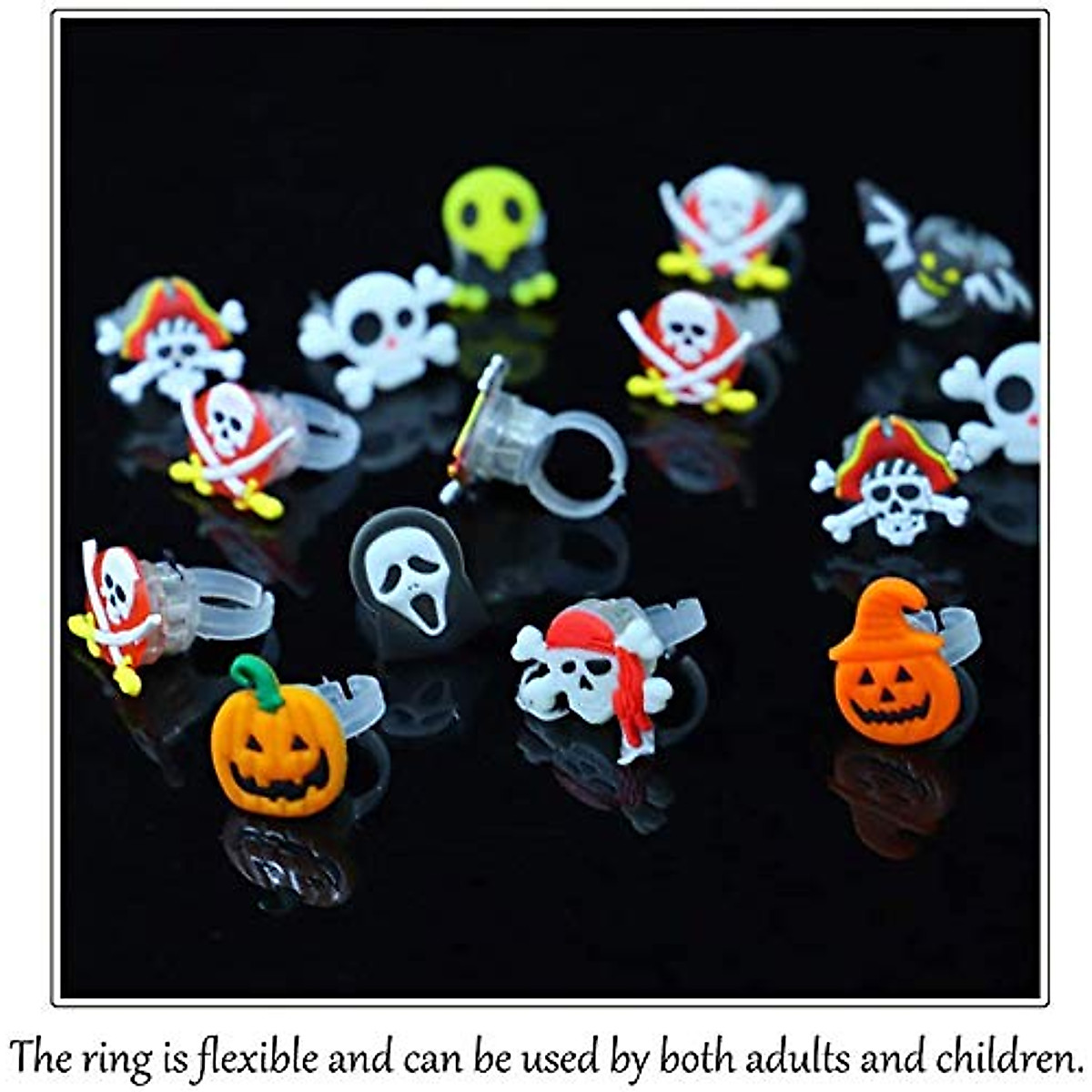 50 Packs Halloween LED Light Up Rings Halloween Glow in The Dark Party Supplies Halloween Light up toys Treat Bag Fillers