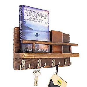 Key Holder for Wall Wooden Mail Holder for Wall Rustic Key Hanger for Wall Key Rack with 4 Double Key Hooks and A Floating Shelf Home Decor Mail Organizer Wall Mount for Entryway - All Solid Pine Wood