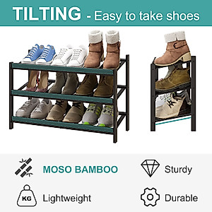 viewcare Shoe Rack for Entryway, 3-Tier Bamboo Wood Shoe Rack for Closet, Tilting | Foldable | Natural, Shoe Organizer for Hallway Closet, Free Standing Shoe Racks for Indoor & Outdoor