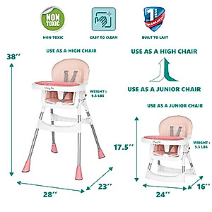 Dream On Me Portable 2-in-1 Tabletalk High Chair, Convertible Compact Light Weight Highchair, Pink