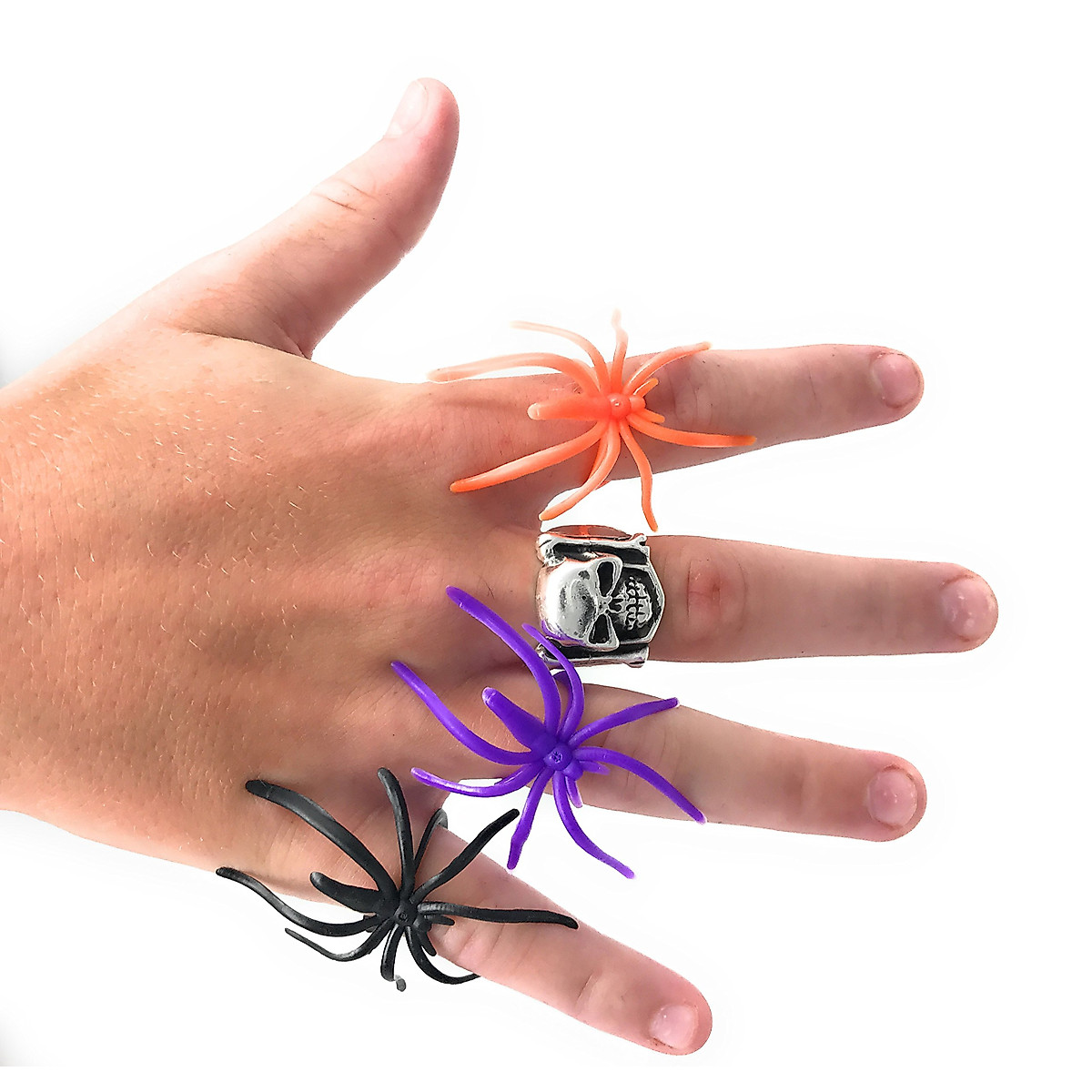 288 Bulk Halloween Spider Ring Assortment - Orange, Purple, Black, and Glow-in-the-Dark Creepy Crawly Party Favors, Treats, and Cupcake Toppers