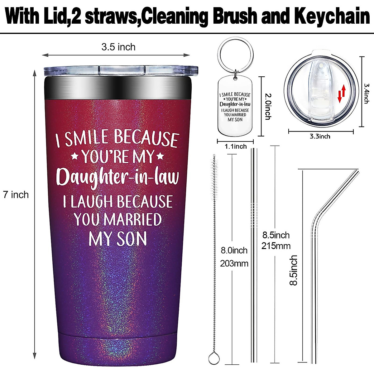 Grifarny Daughter in Law Gifts from Mother in Law - Mothers Day Christmas Birthday Gifts for Daughter in Law - Daughter-in-Law Tumbler Cup 20oz