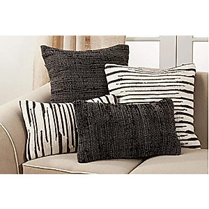 Fennco Styles Zebra Chindi Design 100% Cotton Decorative Throw Pillow Cover & Insert 22 x 22 Inch - Black & White Textured Accent Pillow for Home, Couch, Living Room and Office Décor