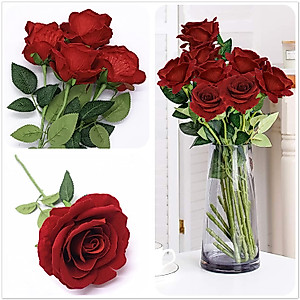 CATTREE Artificial Rose Flower Red - 4 Pack, Single Stem Fake Flowers Bridal Wedding Bouquet Realistic Blossom Flora Planter Filler DIY Décor for Home Garden Party Hotel Office Decorations