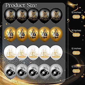 50Pcs Rock and Roll Music Balloons Black Gold Hip Hop Party Decorations Balloons Retro Guitar Music Themed Latex Balloon for Men Women Rock 80's 90's Birthday Rock Star Disco Party Supplies