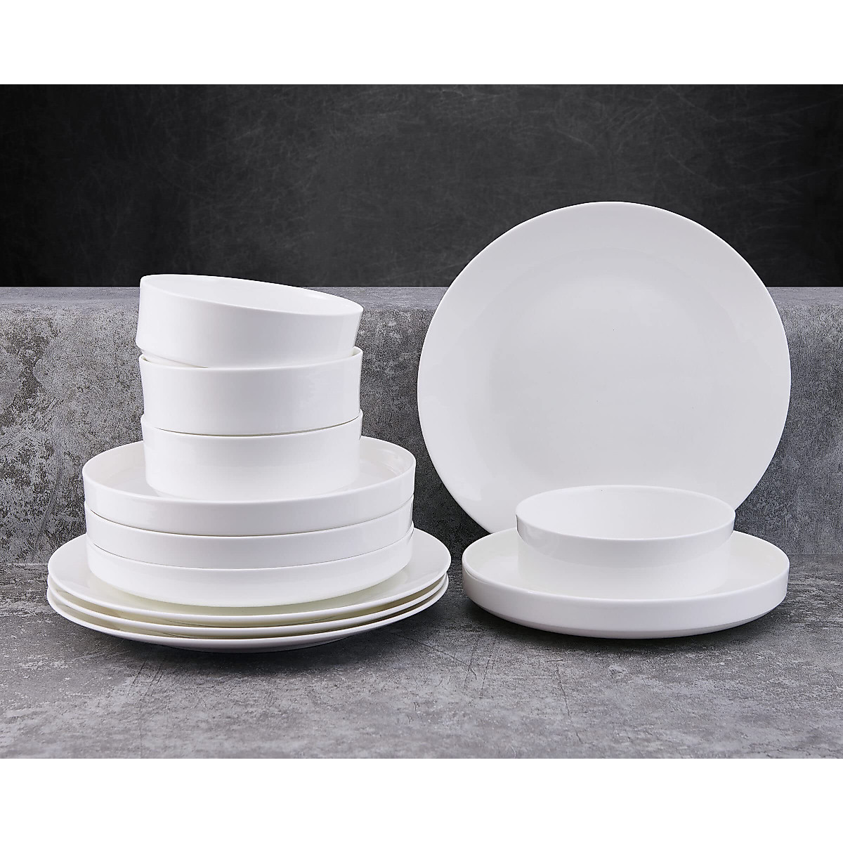Mikasa Macie Bone China Lightweight Chip Resistant 12 Piece Dinnerware Set, Service for 4, White