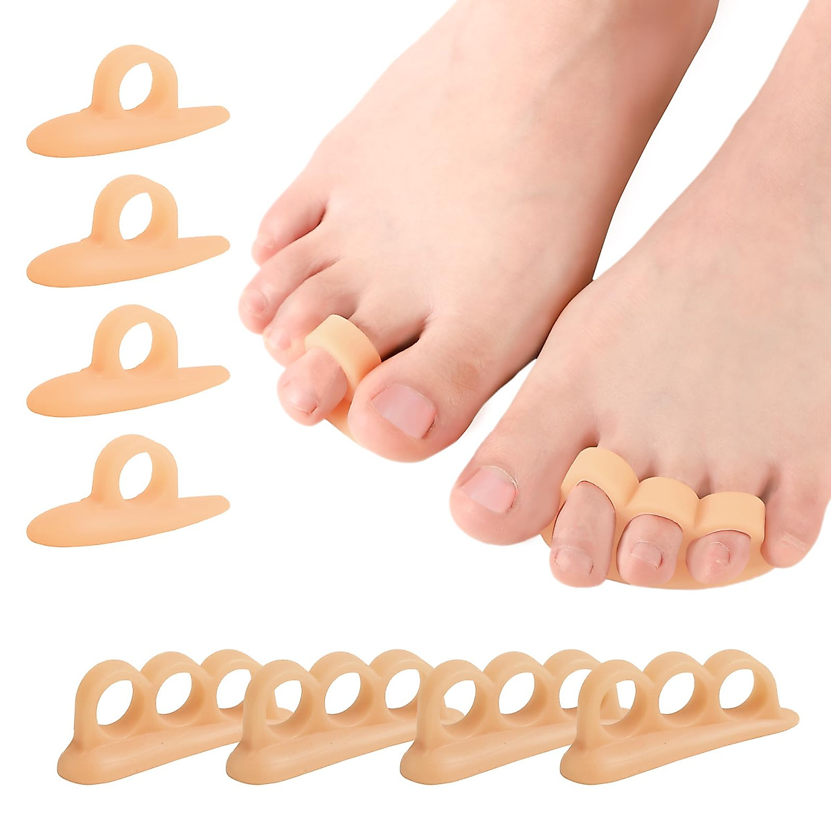 Welnove Hammertoe Corrector Gel Toe Straighteners - 8 Pcs Toe Support Pads Cushion - Realign Bent, Crooked, Curled, Claw, Hammer Toes - Firm Support