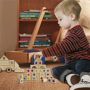 Wooden Building Blocks with 50 Pcs Rainbow Stacker Sensory Blocks Stacking Game Construction Building Toys Set Preschool Construction Color Block Learning Educational Toys for 3-5 Toddlers Boys Girls