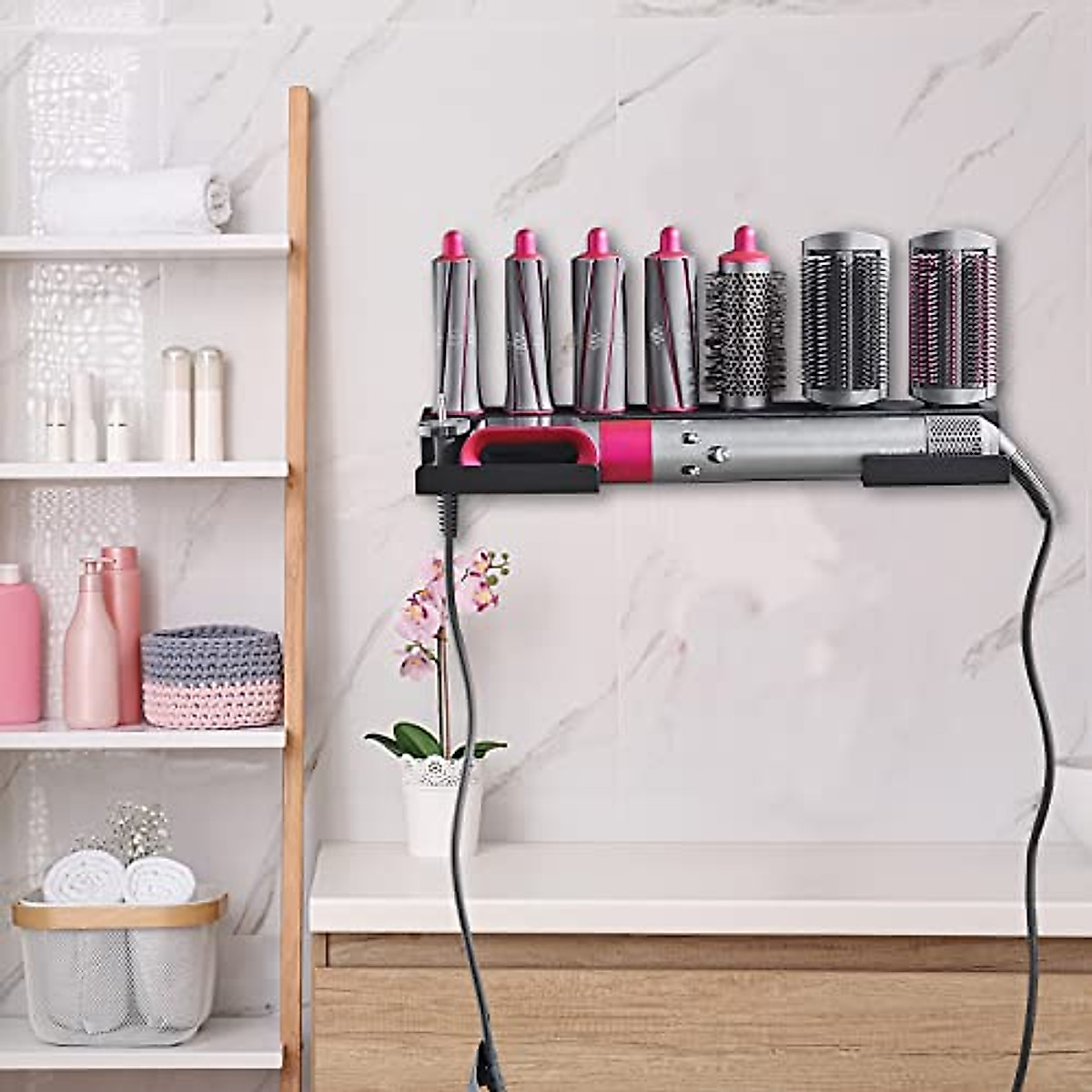 KEOQIANG Storage Holder for Airwrap Wall Mounted, Sturdy Curling Iron Accessories Rack Bracket with Adhesive, Suitable for Bathroom, Bedroom, Styling Room, Hair Salon, Black
