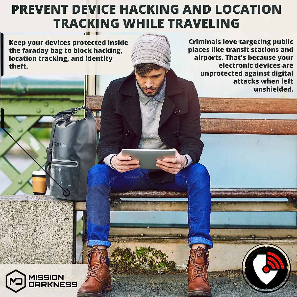 Mission Darkness Dry Shield Faraday Tote 15L // Waterproof Dry Bag for Electronic Device Security & Transport // Signal Blocking, Anti-Tracking, EMP & CME Shield, Data Privacy for Mobile Devices