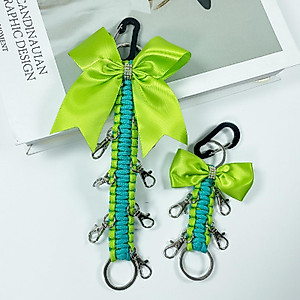 Cheer Bow Holder, 2 Pack Cheer Bow Keychains, Cheer Stuff Cheerleading Accessories, Paracord for Girls, Cheer Bow Holder for Backpack - Green Bow