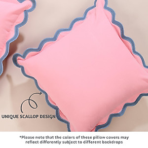 Folkulture Throw Pillow Covers 18x18, Set of 2 Cotton Scallop Pillow Cover, Decorative Pillows for Living Room, Cute Outdoor Pillows, Summer Throw Pillows Standard Size, Pink Throw Pillows for Couch