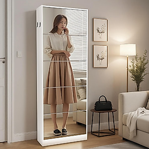 Mirror Shoe Storage Cabinet for Entryway, Narrow Tall Shoe Cabinet Organizer with 5 Tiers, Slim Free Standing Hidden Shoe Cabinet with 5 Flip Drawers for Front Door Entrance, Closet（White）