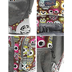 Tilami Kids Rolling Backpack 18 inch Boys and Girls Laptop Backpack, Owls