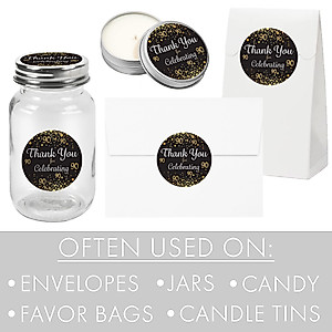 Black and Gold 90th Birthday Thank You Stickers - 1.75 in - 40 Labels
