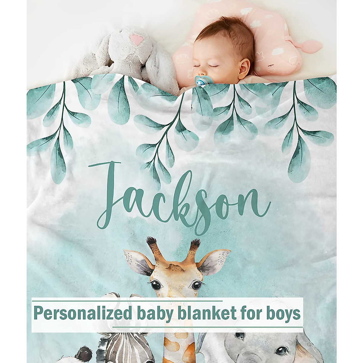 UJDUYSD Personalized Baby Blanket for Boys, Custom Baby Blanket with Name Super Soft Personalized Name Blankets for Kids, Custom Animals Blanket for Infant Toddler, Baby Gift Blanket for Birthday