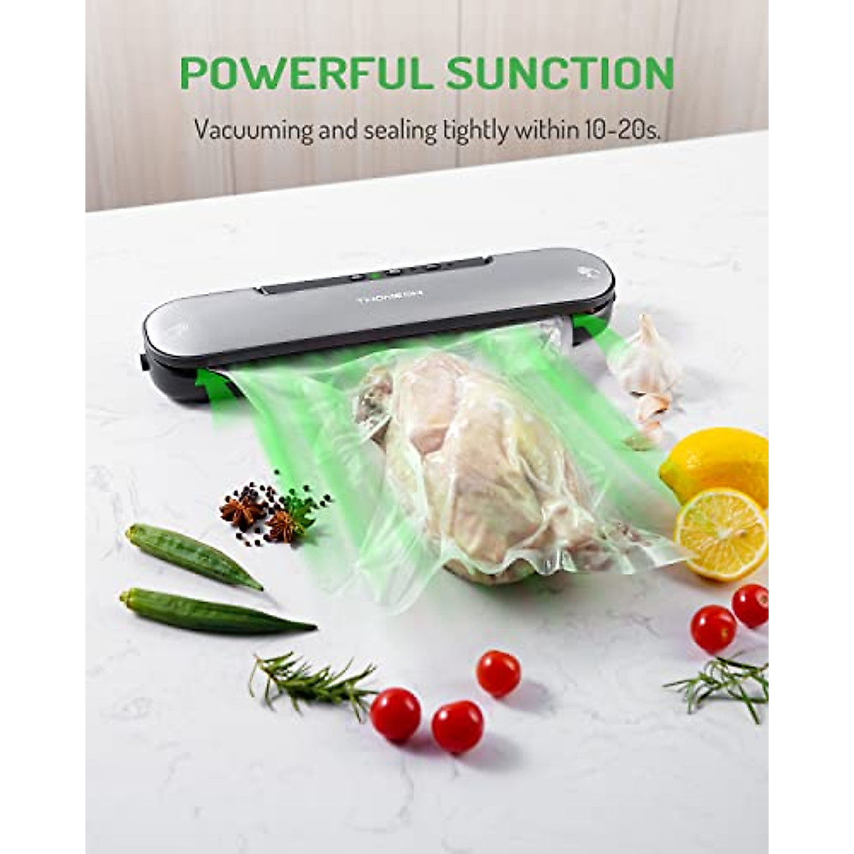TWOMEOW Vacuum Sealer Machine, Automatic Compact Slim Food Sealer for Sous Vide and Food Storage, Standard/Soft Vac Sealing Mode with Starter Kit, Vertical Vacuum Sealer Storage, Black
