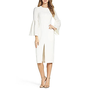 Jill Jill Stuart Women's Cocktail Dress with Front Slit and Bell Sleeves, Off/White, 2