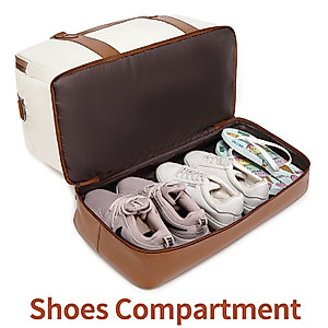 BOVIP Weekender Bag Overnight Bag Large Canvas Travel Bag Duffel Bag with Shoe Compartment Carry On Tote for Women 3-IN-1 Beige Set