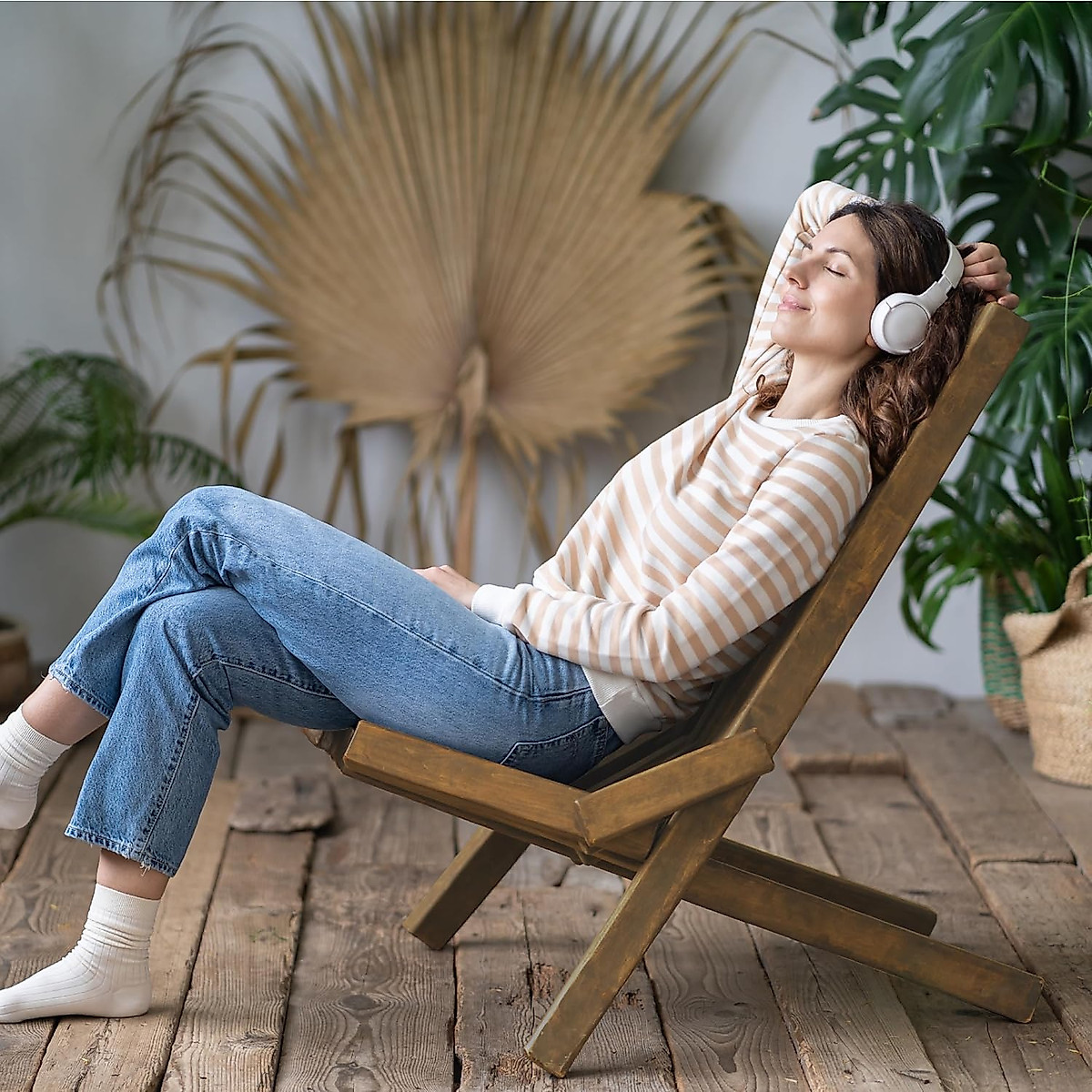 Generic Acacia Wood Folding Wooden Outdoor Chair -Stylish Low Profile Acacia Wood Lounge Chair for The Patio, Porch, Lawn, Garden or Home Furniture, Brown