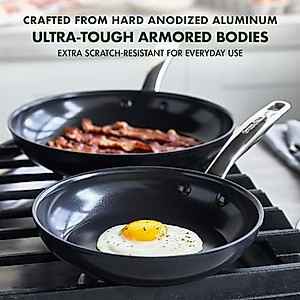 GreenPan Chatham Prime Midnight Hard Anodized Healthy Ceramic Nonstick 8" and 10" Frying Pan Skillet Set, Omelette and Egg Pan, PFAS-Free, Dishwasher Safe, Oven Safe, Black