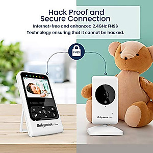 Babysense New Video Baby Monitor with Camera and Audio, Long Range, Room Temperature, Infrared Night Vision, Two Way Talk Back, Lullabies and High Capacity Battery, Model V24R