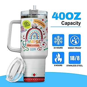 99OWL Nurse Daily Affirmation, Tumbler 40 Oz With Handle Lid And Straw, Nurse Gifts, Funny School Nursing White Coffee Tumblers Rainbow Nurses Cups For Er Straws Women Handle Cup