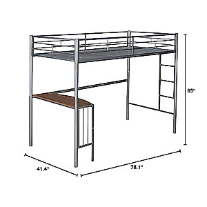 Woanke Metal Twin Bunk Bed, Twin Size Bedframe with Desk, Ladder and Full-Length Guardrail for Kids Teens Adults, Space Saving Design, Silver