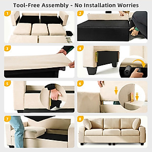 DWVO 80" Sofa, Comfy Upholstered Sofa Couch with Extra Deep Seats, Modern 3-Seater Sofa Sleeper with Side Pocket for Living Room Apartment Office, Easy Assembly, Beige Chenille