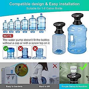 Drinking Water Dispenser Pump with Tray, Maypott Automatic Quantitative Water Pump for 1-5 Gallon Bottle Water Jugs, USB Rechargeable BPA-Free, Portable for Home Kitchen, Outdoor Camping (Black)