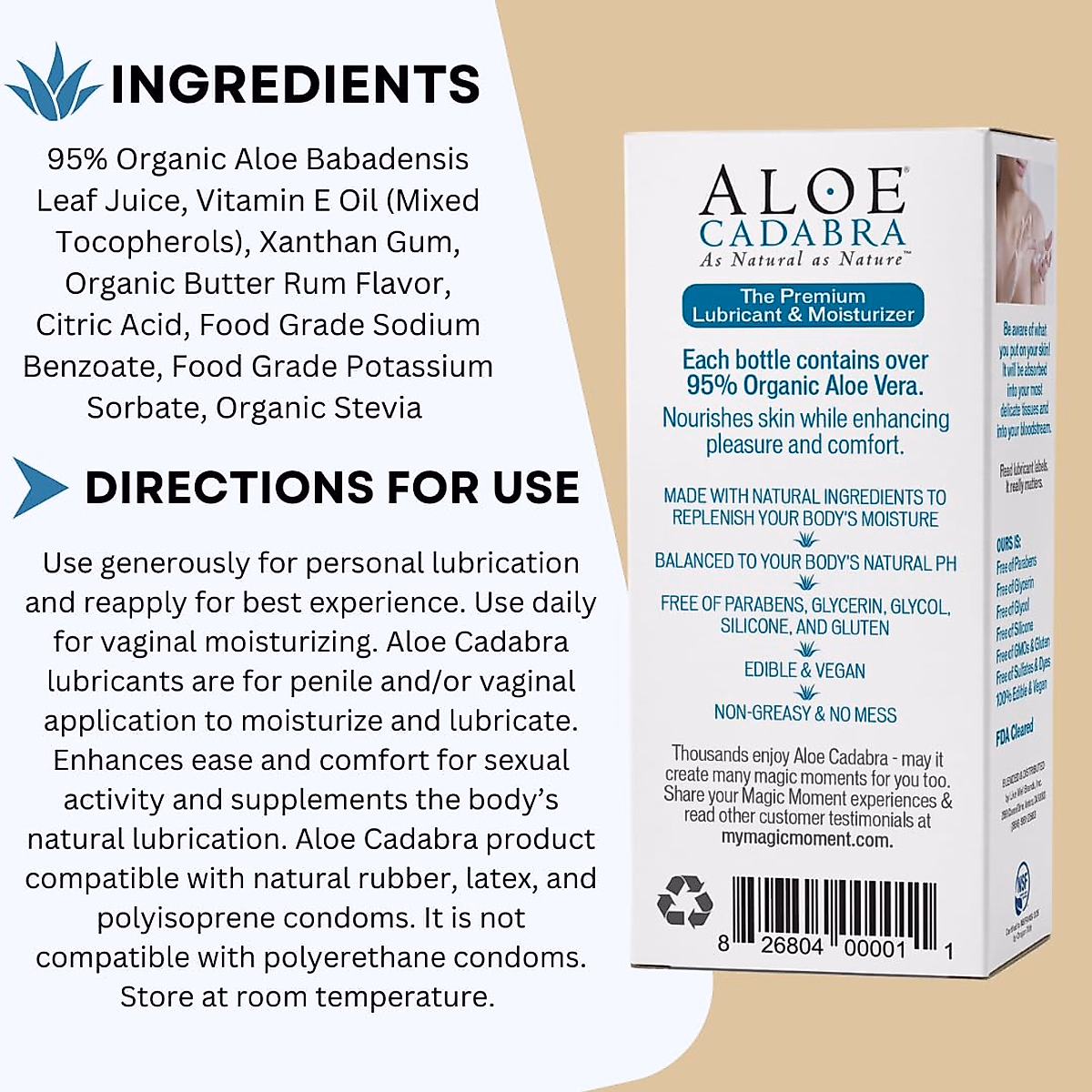 Aloe Cadabra Flavored Personal Lubricant and Vaginal Moisturizer, Organic Edible Aloe Lube for Men, Women and Couples, Non-Staining, pH Balanced, Toy Compatible (Butter Rum, 2.5 Ounces, 2 Pack)