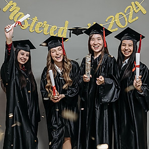 Mastered It 2024 Banner, Graduation Sign, Class of 2024 Congrats Grad Party Decorations Congratulations Assembled Photo Backdrop Supplies (Gold Glitter)