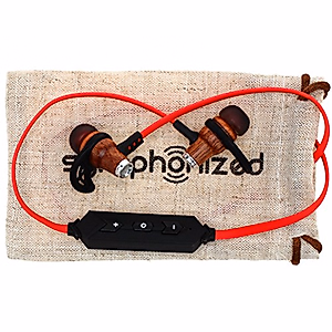 Symphonized NRG Bluetooth Wireless Wood in-Ear Noise-isolating Headphones, Earbuds, Earphones with Mic & Volume Control (Red)