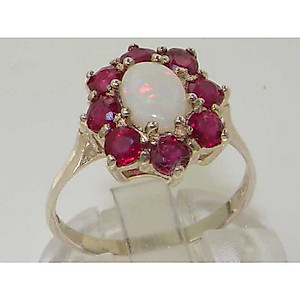 LetsBuyGold 925 Sterling Silver Real Genuine Opal and Ruby Womens Cluster Engagement Ring - Size 6