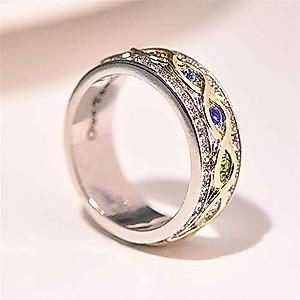 Fashion 18k Gold Ruby Sapphire Ring 925 Sterling Silver Shiny Full Diamond Ring Cubic Zirconia Promise Rings CZ Diamond Multi Row Ring Eternity Engagement Wedding Band Ring for women (US Code 8)
