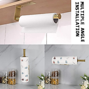 TocTen Paper Towel Holder Available in Self Adhesive and Wall Mounted Installation Paper Towel Bar for Kitchen Under Cabinet, Thicken 304 Stainless Steel Paper Towel Rack (13 inch, Brushed Gold)