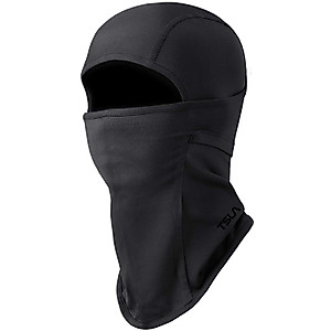 TSLA Thermal Winter Balaclava Face Mask, UV Protection Fleece Lined Ski Mask, Lightweight Windproof Neck Gaiter, Thermal Fleece Balaclava Jet Black, Large