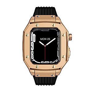INFRI For Apple Watch Band Series 45mm Women Alloy Watch Case Strap 44mm 42mm Metal Frame Modification Mod Kit Accessories For IWatch Series 7 6 5 4 SE Cover (Color : Black rose gold 1, Size : 44mm