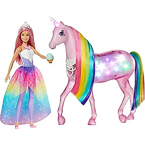 Barbie Dreamtopia Doll & Unicorn Set, Pink-Haired Fashion Doll & Magical Lights Unicorn Toy with Rainbow Mane, Lights & Sounds (Amazon Exclusive)