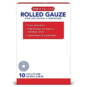 All Health Rolled Gauze Pads 3 X 2.5 Yds for Cleaning or Covering Wounds, White, 10 Count