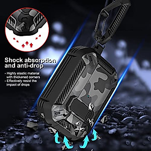 HARMARK Design for Airpods Pro 2nd Generation Case Cover 2023, Shockproof AirPods Pro 2 Case for Men Women with Lock and Carabiner, Full Body Protection Cover for Air Pods Pro 2, Camouflage Grey