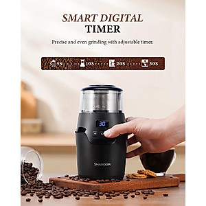 SHARDOR Adjustable Coffee Grinder Electric, Super Silent Electric Coffee Bean Grinder with Time-Memory Adjustment and Multi-Functional Stainless Steel Cup for Spices, Herbs, and Nuts Grinding, Gray