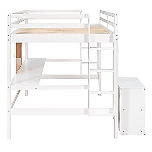 BIADNBZ Full Size Loft Bed with Desk and Writing Board, Wooden LoftBed with Desk & 2 Drawers Cabinet for Kids,White