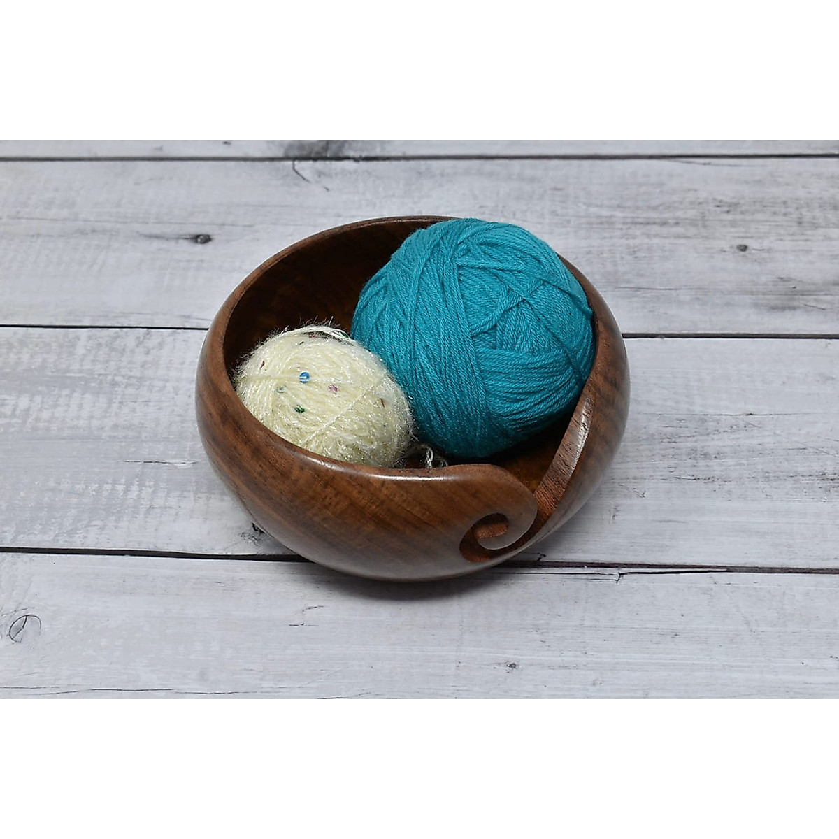 Ajuny Handmade Large Wooden Yarn Bowl with Holes Crochet Wool Ball Holder Elegant Design Decorative Knitting Bowl Storage Crocheting Accessories Gifts