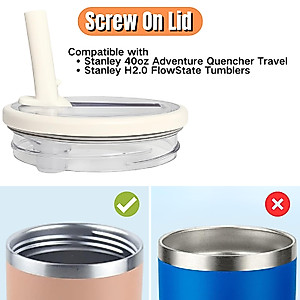 2 Pack 40 oz Tumbler Flip Straw Lid Replacement Compatible with Stanley Quencher, Leak-Proof Splash Resistant Tumbler Top Replacement Reusable Tumbler Cover(Beige)