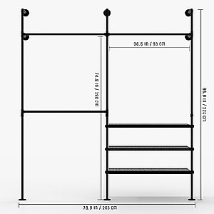 pamo industrial pipe clothing rack - ELLA - clothes rack for wardrobe, bedroom and as walk-in closet system. Sturdy clothing racks for hanging clothes I wall mounted heavy duty clothes rack