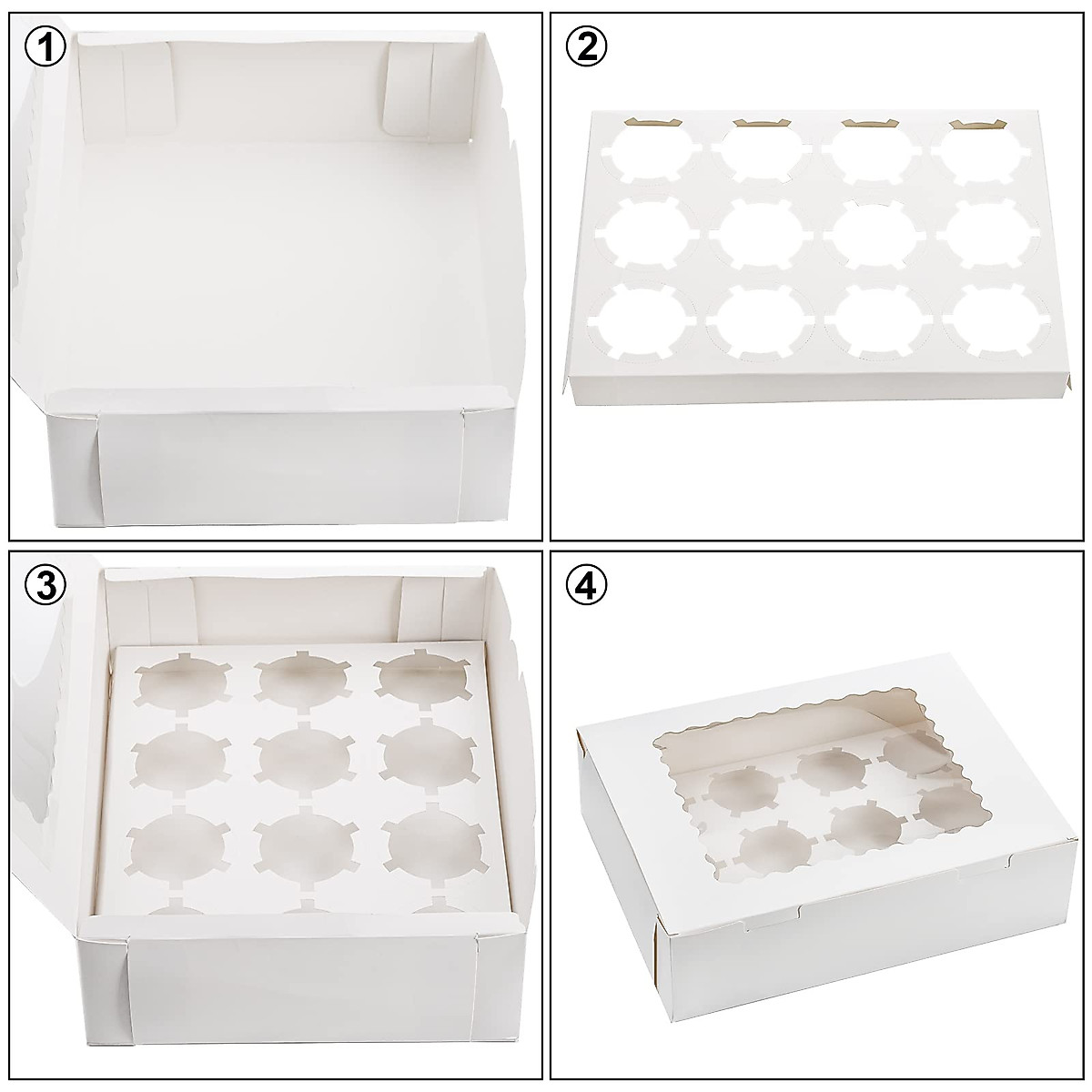 Jucoan 20 Pack Cupcake Boxes 12 Counts White Paper Cupcake Container with Inserts and Window, Bakery Container Cupcake Carrier Holds 12 Cupcake, Muffins, Cookies, Cookies ,Pastries