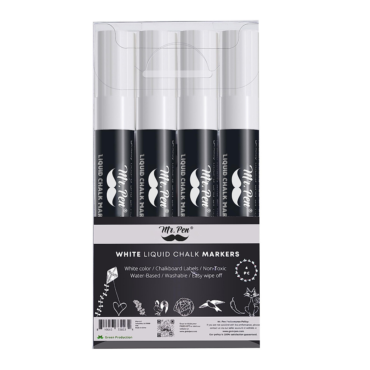 Mr. Pen- White Chalk Markers, 4 Pack, Dual Tip, 8 labels, White Liquid Chalk Marker, Chalk Markers, White Dry Erase Markers, Chalk Markers for Blackboard, Chalkboard pen, White Chalkboard Marker