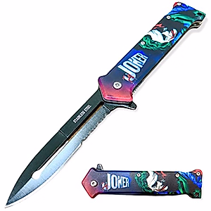 8inch JOKER KNIFE JO5 Spring Assisted Open Folding Pocket Knife. Pocket Clip Included, Blue