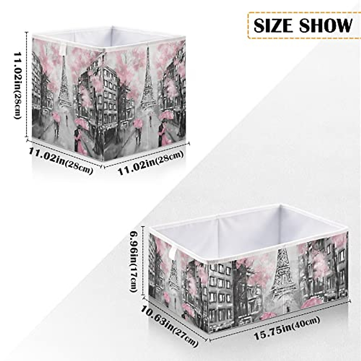 WELLDAY Storage Basket Pink Paris Tower Foldable 11 x 11 x 11 in Cube Storage Bin Home Decor Organizer Storage Baskets Box for Toys, Books, Shelves, Closet, Laundry, Nursery